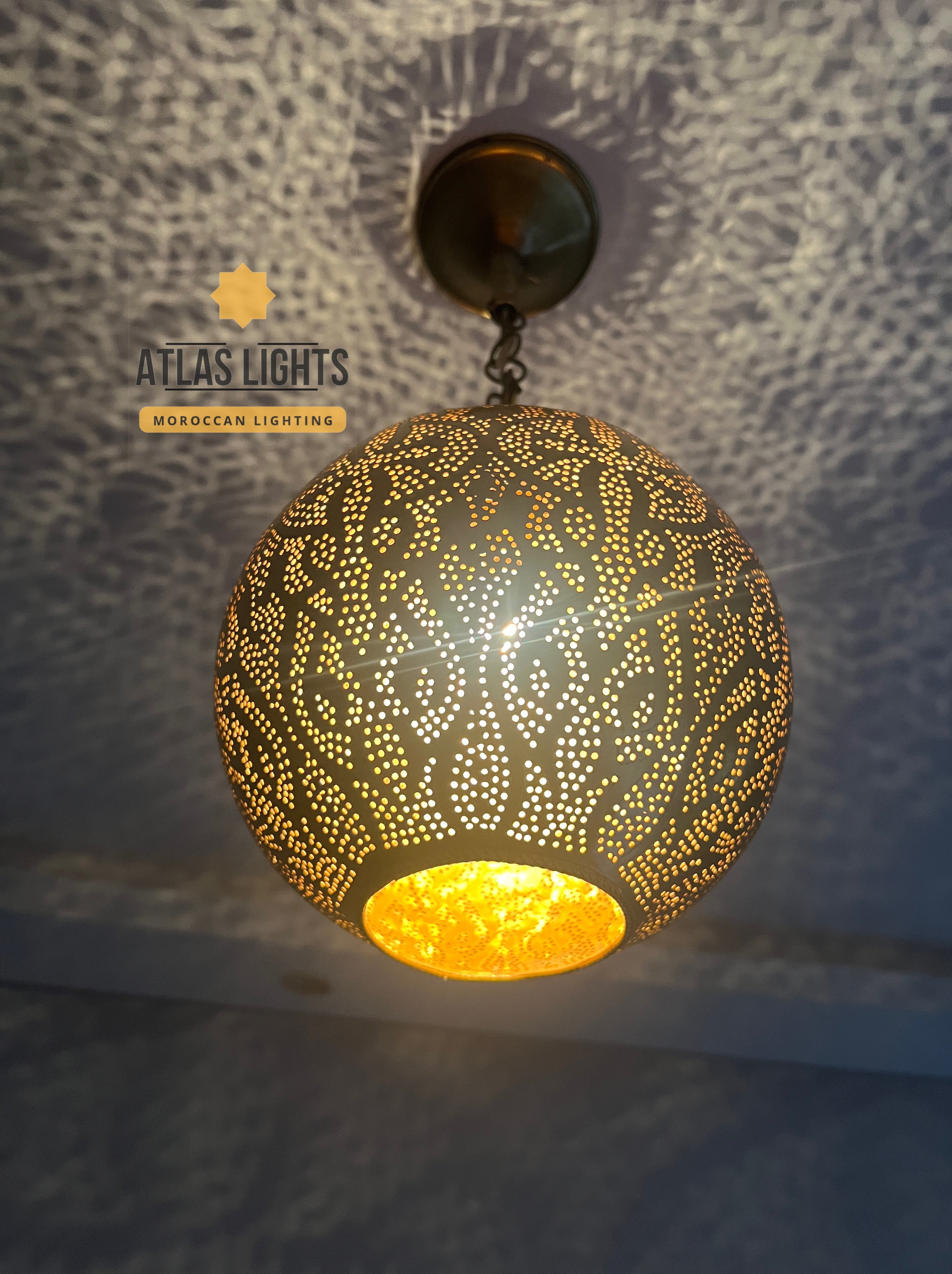 Exquisite Hand-Pierced Moroccan Sphere Pendant Light